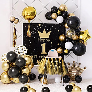 RUBFAC 101pcs Black and Gold Balloon Garland Arch Kit with Confetti Balloons for Graduation Birthday Party Decorations