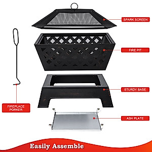 SINGLYFIRE 34 Inch Fire Pits for Outside Extra Large Wood Burning Fire Pit Rectangular Deep Bowl Outdoor Steel Firepits with Ash Plate,Water Drainage Hole,Spark Screen,Poker for Backyard Bonfire