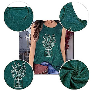 Hunnytia Women's Floral Plants Graphic Shirts Nature Sunflower Pattern Printed Tank Tops Athletic Camping Hiking Muscle Camis,Green L