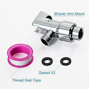 OFFO Shower Head Holder All Metal for Handheld Shower Head, Adjustable Shower Arm Mount with Solid Brass Pivot Ball, 1/2 Inch IPS Female Inlet and Male Outlet, Chrome