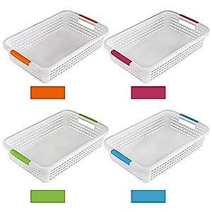 Lawei 8 Pack Plastic Sorage Basket with Handle - 12 x 7.6 x 2.6 inch Pantry Organizer Basket Bins Shelf Baskets for Organization, Countertops, Cabinets, Bedrooms, Bathrooms