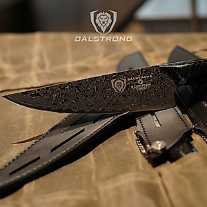 Dalstrong Chef Knife - 9.5 inch - Scorpion Series - Exclusive Japanese V12 Ultra Steel - Black Damascus - Black & Red Honeycomb Resin Handle - Rock-chops, Slicing, Skinning Gift Knife-Leather Sheath