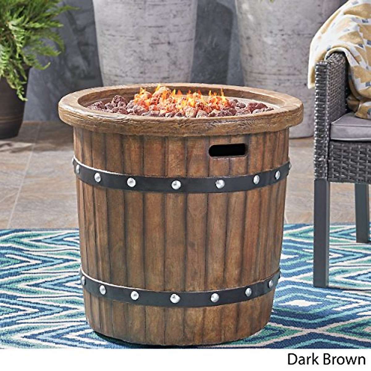Christopher Knight Home Muriel Outdoor 25" Light-Weight Concrete Round Fire Pit 40K BTU, Dark Brown