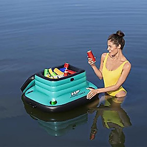 Bestway Hydro-Force Glacial Sport 9.43 Gallon Vinyl Inflatable Floating Cooler with Integrated Cupholders for Pools, Beaches, and Lakes, Teal