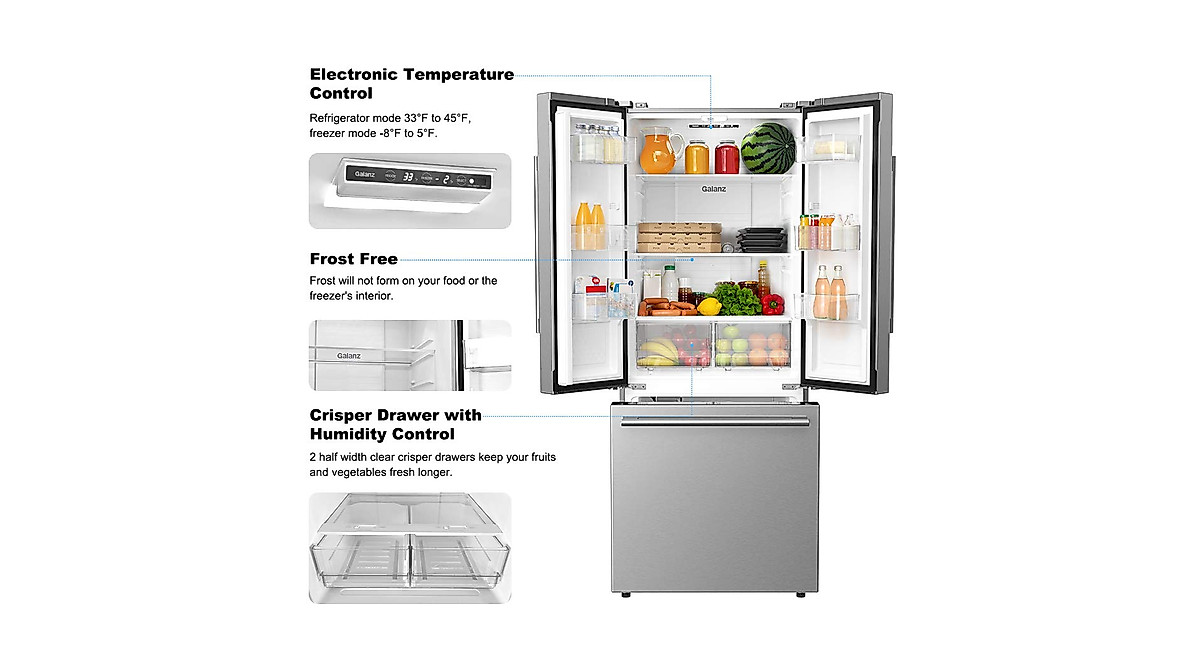 Galanz 3-Door Refrigerator with Ice Maker - 16 cu ft