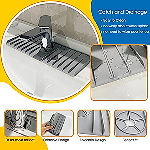 Kitchen Sink Splash Guard, Silicone Faucet Handle Drip Catcher Mat, Faucet Guard Mat Drain Drying Pad, Water Splash Guard for Kitchen & Bathroom Countertop Protect, Kitchen Sink Accessories (Grey)