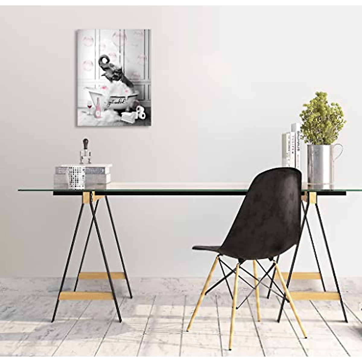 familypers Bathroom Canvas Wall Art Funny Pictures Elephant In Bathtub With Pink Bubbles Wall Decor Grey Background Print For Home Decorations Bathroom Wall Decor Ready To Hang 12x16 Inch