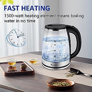 RAINBEAN Electric Kettle Water Boiler, 1.8L Electric Tea Kettle, Wide Opening Hot Water Boiler with LED Light, Auto Shut-Off & Boil Dry Protection, Glass Black