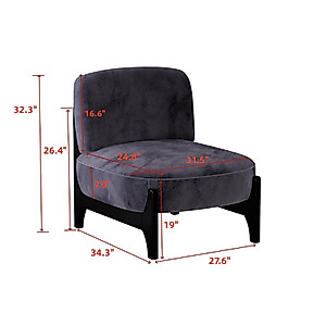 1 Piece Upholstered Velet Fabric Mid Century Modern Accent Chair with Solid Wood Frame, Comfy Armless Chair for Living Room, Bedroom, Reading, Balcony,Black