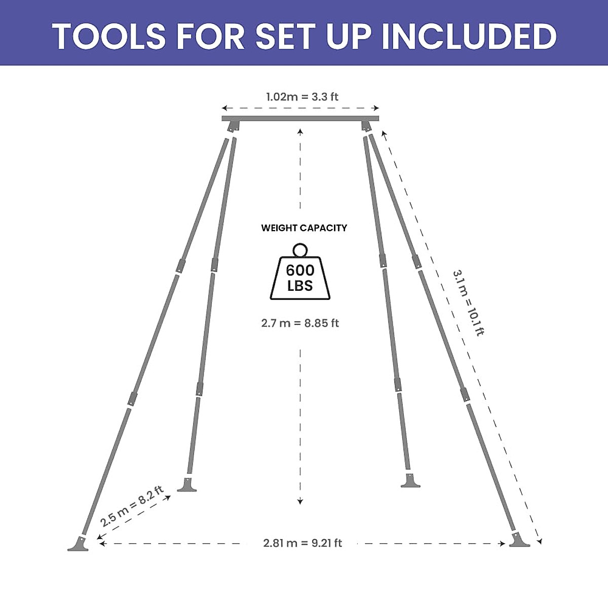Yoga Trapeze Versatile Fitness Yoga Stand for Home & Outdoor | Easy 5-Min Setup | Supports Yoga Aerial Silks, Swings, Hammocks, Olympic Rings | Stable Solid Aluminum Supports Max 600lbs