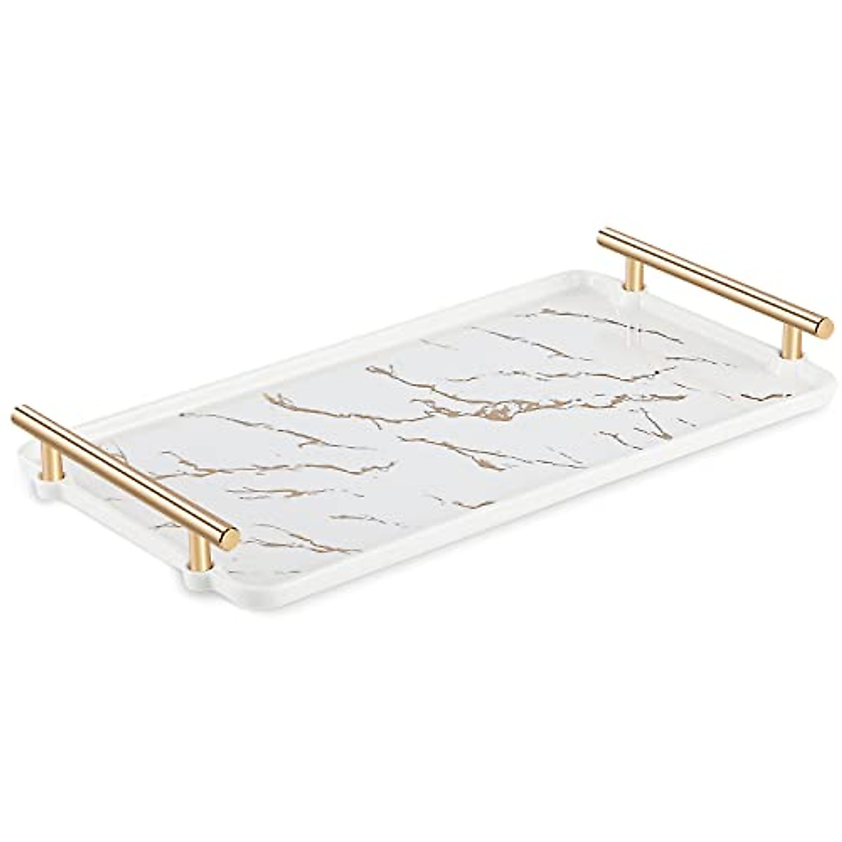 Ottoman Coffee Table Serving Tray, Large White Ceramic Decorative Trays for Coffee Table, Entryway Table, Console Table, Kitchen Island, Organizer Vanity Tray for Jewelry & Perfume (Gold Foiling)