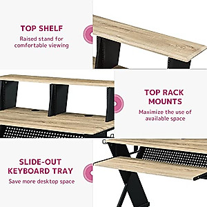 Acme Furniture Rectangular Music Desk Table with Earphone Rack, Natural and Black