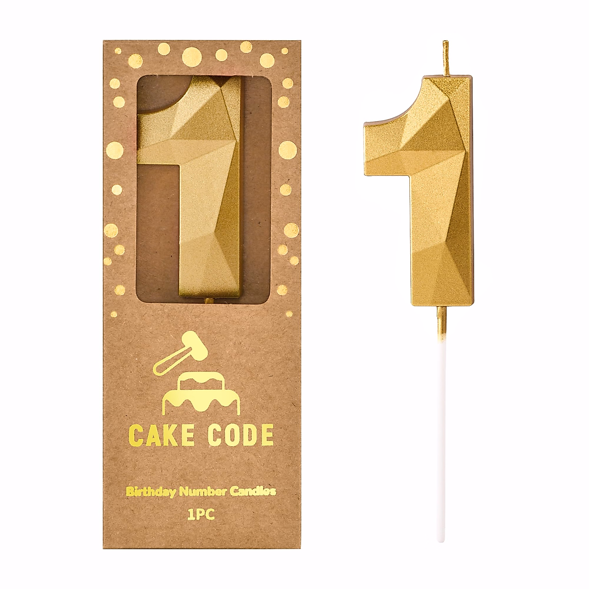 CAKE CODE 2.76 Inch Crystal Gold 1 Number Birthday Candles, Gold Number Candles, Cake Number Candles, Party Celebration