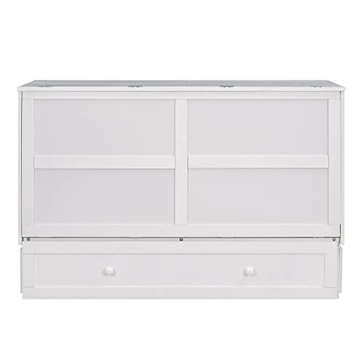 Queen Size Mobile Murphy Bed, Solid Wood Foldable Platform Bed Frame with Drawer and Little Shelves on Each Side, Multifunction Platform Bed for Kids Teens Adult Bedroom