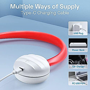 Portable Neck Fan - Hands-free Neck Fan with lights, 3 Wind Speeds, 4 Lights Modes, Rechargeable USB Personal Neck Fan, Flexible Hose - 360° Adjustable Bladeless Neck Fan for Outdoor, Sports, Travel