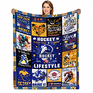 JOPJOLIW Ice Hockey Gifts, Hockey Player Blanket, Hockey Blanket for Boys, Hockey Gifts for Men Boys, Winter Gifts for Hockey Lovers, Hockey Player Gifts Warm Flannel Throw Blanket 50"X60"