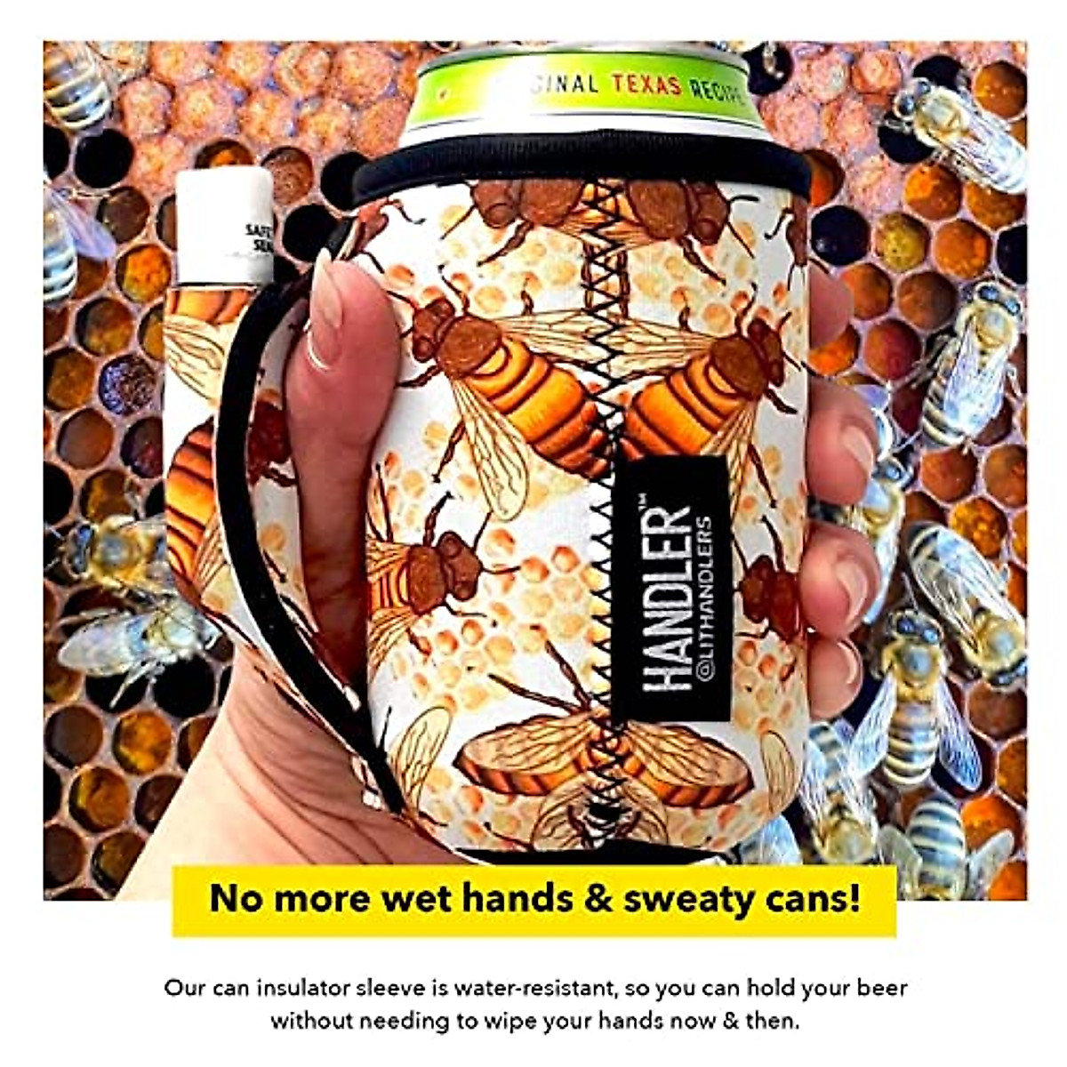 Lit Handlers Soda Can Handle - 12oz Can Cooler Sleeves Neoprene Material for Beer & Other Drinks -Bottle Insulator for Office, Gym, & Beach - Reusable Beverage Holder w/Handle (Black w/Leopard)