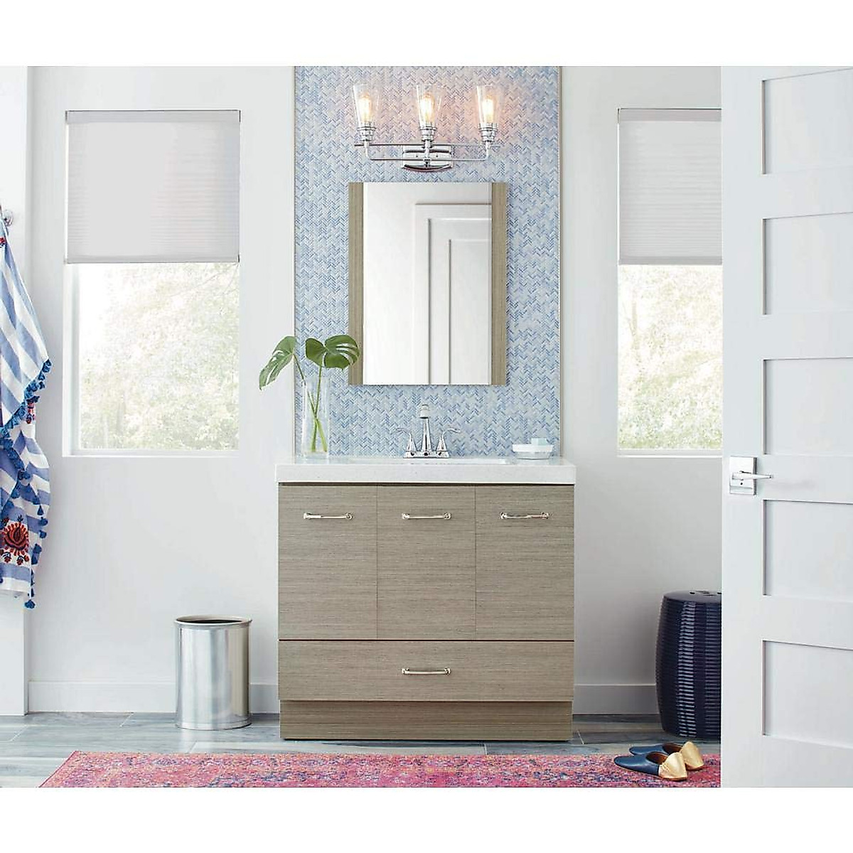 Kraftware Brushed Chrome Waste Basket Grey Bumper, MADE IN U.S.A, 13 Quart