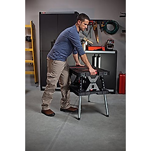 Keter Folding Compact Adjustable Workbench Sawhorse Work Table with Clamps 700 lb Capacity