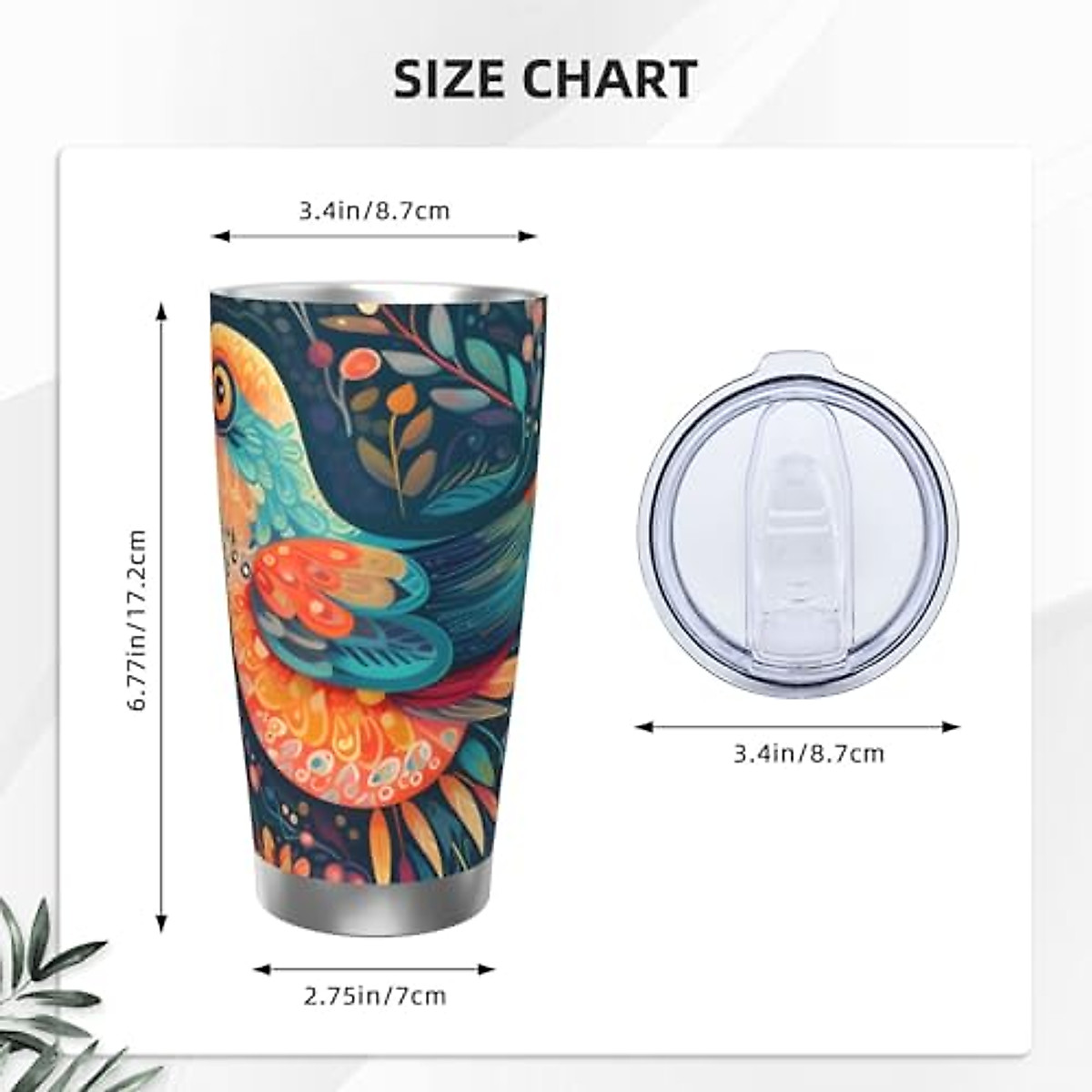 AYCZN Ethnic Hummingbird 20 OZ Tumbler Stainless Steel Travel Coffee Mug, Vintage Flower Floral Insulated Water Bottle with Lid and Straws Leakproof Thermal Cup
