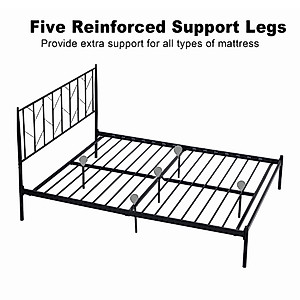 ETAROW Metal Full Size Bed Frame Mattress Foundation with Headboard and Firm Support, Easy Set up, No Spring Box Needed, Black 1121-F