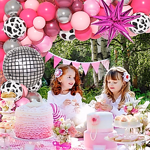 137Pcs Disco Cowgirl Party Decorations, Bachelorette Cowgirl Balloons Hot Pink Disco Ball Balloon Garland Arch Kit Let's Go Girls Banner Western Valentines Day 2000s 90s 80s Birthday Party Supplies
