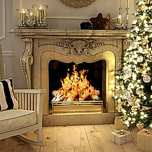 QuliMetal Gas Fireplace Logs Set, Ceramic White Birch Wood Logs for Indoor Inserts,Outdoor Firebowl,Fire Pits, Vented, Propane, Gel, Ethanol, Electric, Realistic Fireplace Decoration, 6 Pcs
