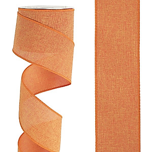 HUIHUANG Orange Wired Ribbon 2-1/2 inch Linen Orange Wire Edge Burlap Ribbon for Fall Wreaths, Bows, Craft, Garland, Swags, Gift Basket, Tree Decoration, Gift Wrapping, Home Decor -10 Yards (30 feet)