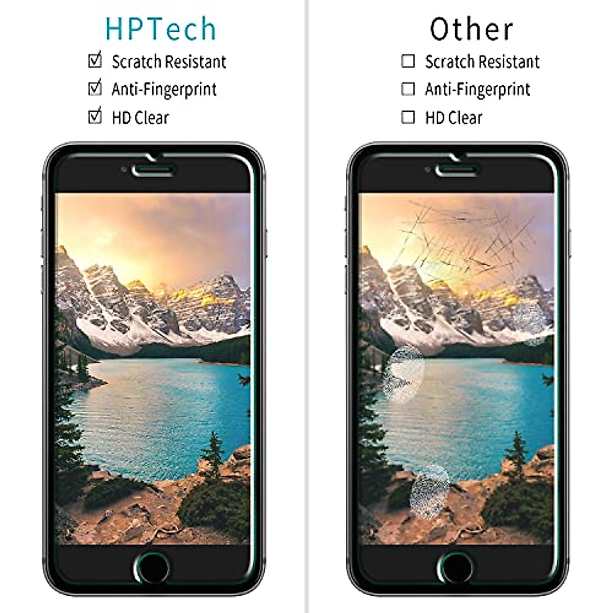 HPTech (2 Pack) Tempered Glass For iPhone SE 2020, iPhone 8, iPhone 7, iPhone 6S, iPhone 6 4.7-Inch Screen Protector, Case Friendly, Easy to Install, Bubble Free