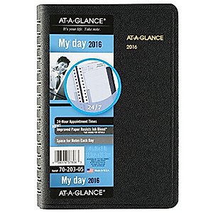 AT-A-GLANCE Daily Appointment Book / Planner 2016, 24-Hour, 4-7/8 x 8 Inches, Black (70-203-05)
