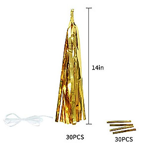 TONIFUL 30Pcs Shiny Gold Foil Tassels Garland Paper Fringe Banner DIY Metallic Foil Hanging Garland Kit Decorations for Birthday Bridal Shower Christmas Party Table Wall Backdrop Party Supplies