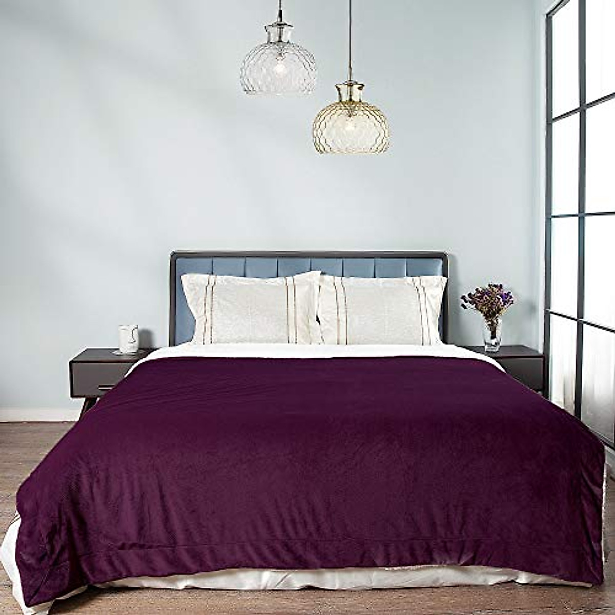 RONGTAI Sherpa Fleece Bed Blanket,Lightweight Cozy Thick Throw Blankets for Couch,Dark Purple-Throw（50"x60"）
