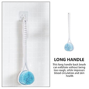 Healifty Bath Scrub Brush Exfoliating Shower Brush Bath Body Brush Handled Back Scrubber Dual-sided Silicone Soft Bath Brush for Wet or Dry Brushing Deep Cleansing and Massage Sky-blue