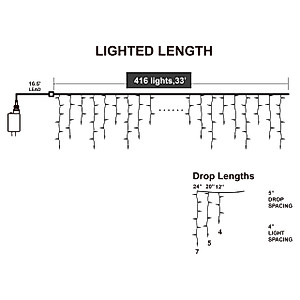 416 LED Christmas Icicle Lights for Indoor & Outdoor Decorations, Christmas Events, Christmas Eve Night Decor, Christmas Tree, Eaves (Warm White)