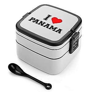 I Love Panama Lunch Box Portable Double-Layer Bento Box Large Capacity Lunch Container Food Container with Spoon