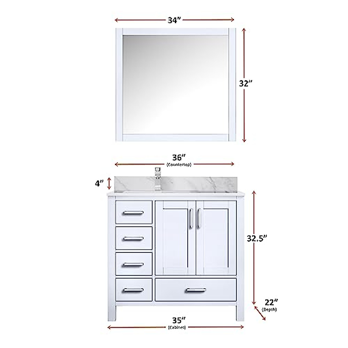 Lexora Jacques 36 in. W x 22 in. D Left Offset White Bath Vanity