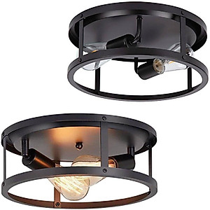 ZTGJMN 2 Light Fixtures Ceiling Mount, 13 Inch Matte Black Industrial Flush Mount Ceiling Light for Farmhouse, Light Fixtures Ceiling for Kitchen Entryway Bedroom Hallway,E26 Base
