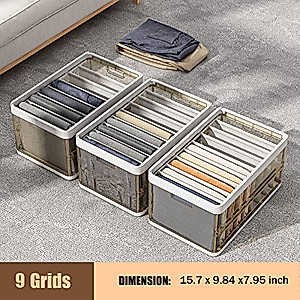 Jeans Organizer for Closet, Wardrobe Clothes Organizer for Folded Clothes, 9 Grids Clothes Drawer Organizer, Stackable Closet Organizer and Storage for Thin Jeans, T-Shirts, Underwear, Legging