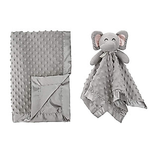 Pro Goleem Grey Elephant Security Blanket and Gray Soft Minky and Satin Baby Blanket