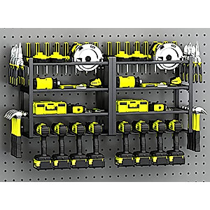 KAFAHOM Power Tool Organizer, 8 Drill Holder Wall Mount, 4 Layers Garage Tool Organizers and Tool Storage Rack, Heavy Duty Metal Tool Shelf with Screwdriver Holder/Plier Holder/Hammer Holder