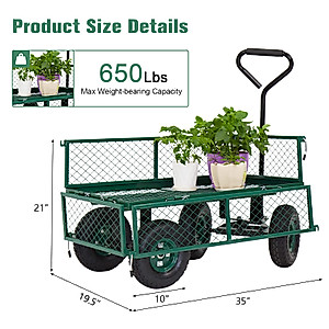 Wagon Cart Heavy Duty Garden cart with Wheels Utility Yard Wagon with Removable Sides with a Capacity of 650 lb, Green