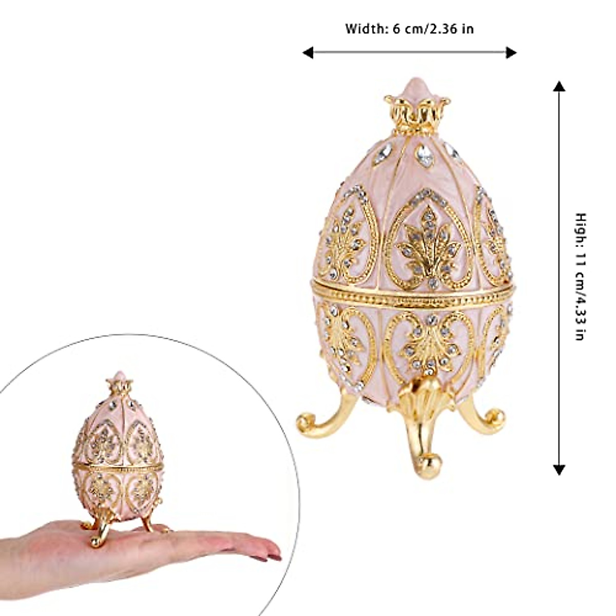 ELLDOO Faberge Egg Style Trinket Box, Enameled Jewelry Box Unique Decorative Metal Box Classic Ornaments Gift for Home Decor, Beige