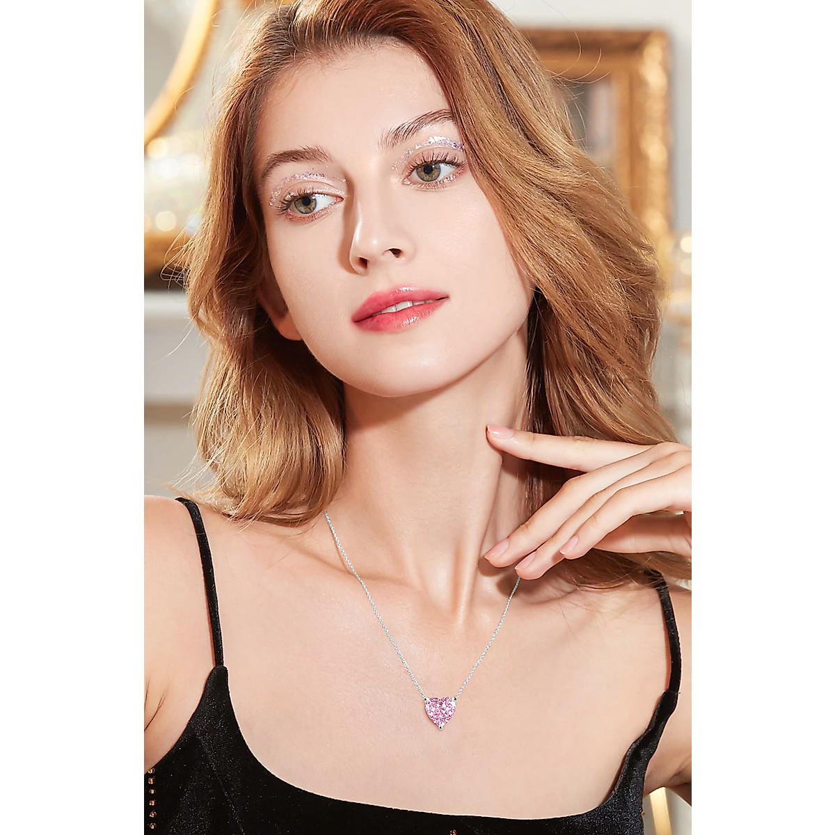 AINUOSHI Heart Necklace Sterling Silver Necklaces for Women Pink Cubic Zirconia Diamond Pendant Anniversary Birthday Christmas Gifts for Her Hypoallergenic