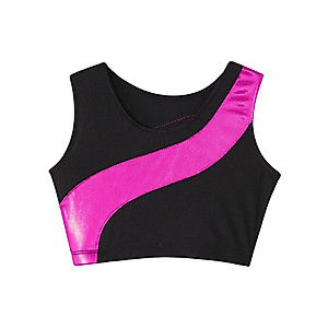 easyforever Kids Girls Sleeveless Shiny Rhinestone Ballet Dance Crop Tank Top Yoga Vest Sports Gymnastic Workout Bra Hot Pink 8 Years