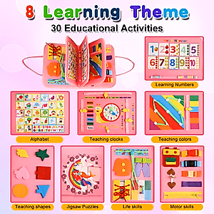 fyjous Busy Board for 1 Year Old, Montessori Busy Board Toys for Toddlers 1 2 3 4 Years Old Sensory Toys Quiet Book for Toddler Girls Educational Activity Airplane Car Travel Toys Birthday