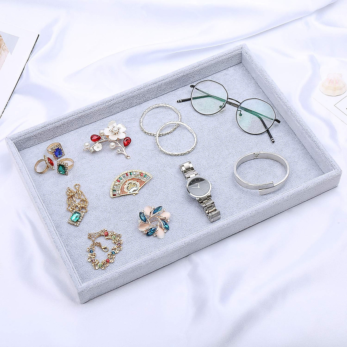 STYLIFING Jewelry Organizer Tray Velvet Jewelry Tray Jewelry Display Case Drawer Jewelry Organizer Ring Earring Necklace Bracelet Watch Buttons Holder