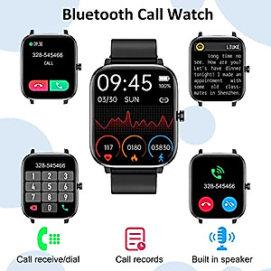 Smart Watch (Answer/Make Calls), Smartwatch Fitness Tracker 1.69" Bluetooth Call Watch with Blood Pressure Heart Rate SpO2 Sleep Monitor Step Counter for Android iOS Phones Women Men, Black