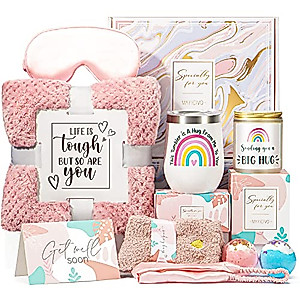 Get Well Soon Gifts for Women, Care Package Get Well Gift Basket for Sick Friends, Sympathy Gifts Thinking of you After Surgery Feel Better Self Care Gifts, Birthday Gifts for Women w/ Tumbler Blanket