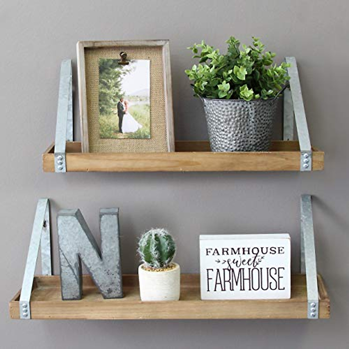 Stratton Home Decor Wood & Metal (Set of 2) Shelves, 20.08 W X 7.28 D X 7.87 H, Wood, Galvanized