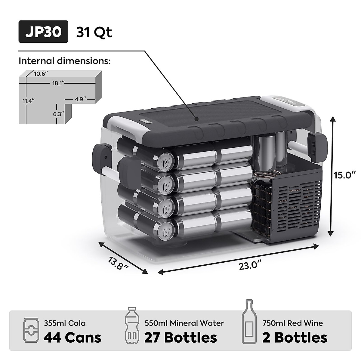 ICECO JP30 Portable Refrigerator Fridge Freezer, 30 Liters Car Refrigerator WIFI APP Control, 12V Cooler Refrigerator with SECOP Compressor, for Car & Home Use, 0℉ ~50℉,DC 12/24V, AC 110/240V